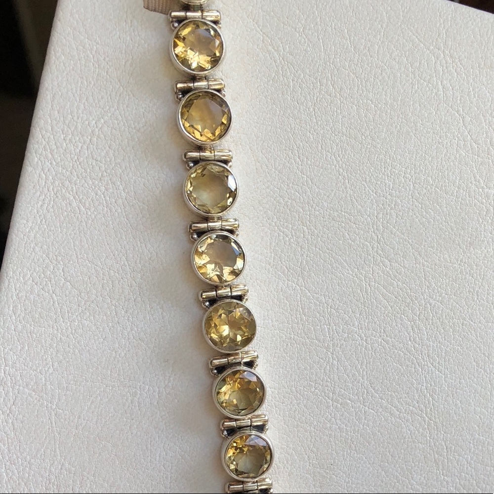Heavy Sterling Silver & Lemon Citrine Bracelet - Gem